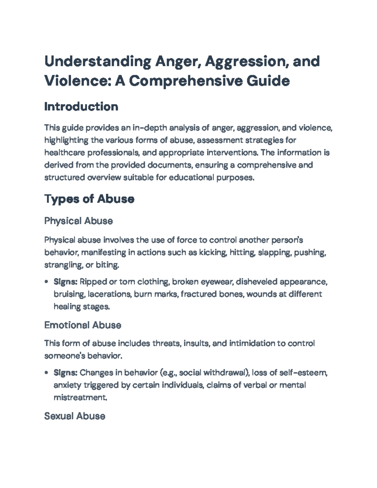 Understanding Anger, Aggression, and Violence: Healthcare Interventions ...