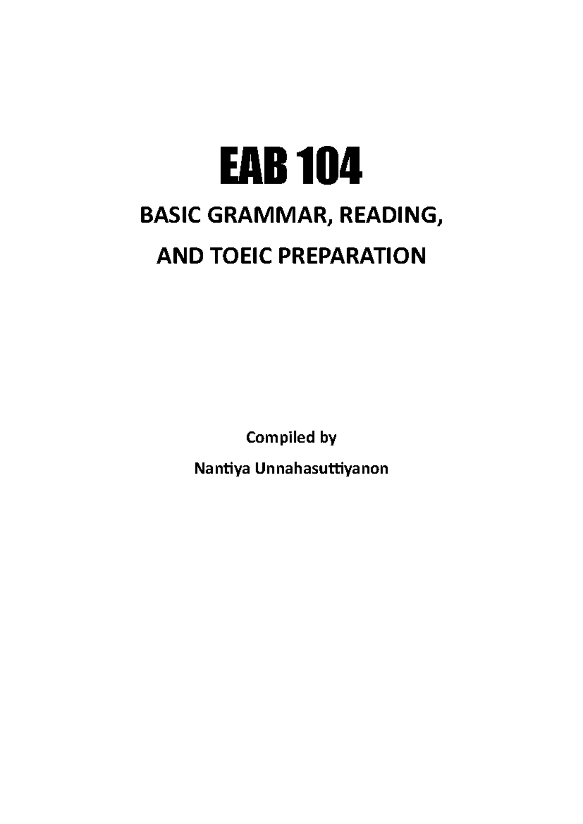 EAB 104 Coursebook: Basic Grammar, Reading & TOEIC Prep - Studocu