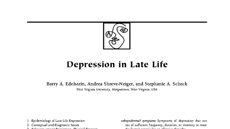 Depression in Late Life: Insights and Interventions (PSY 301) - Studocu