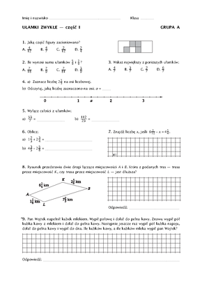 Sprawdzian z matematyki - Klasa 8 - Koła i Okręgi - Studocu