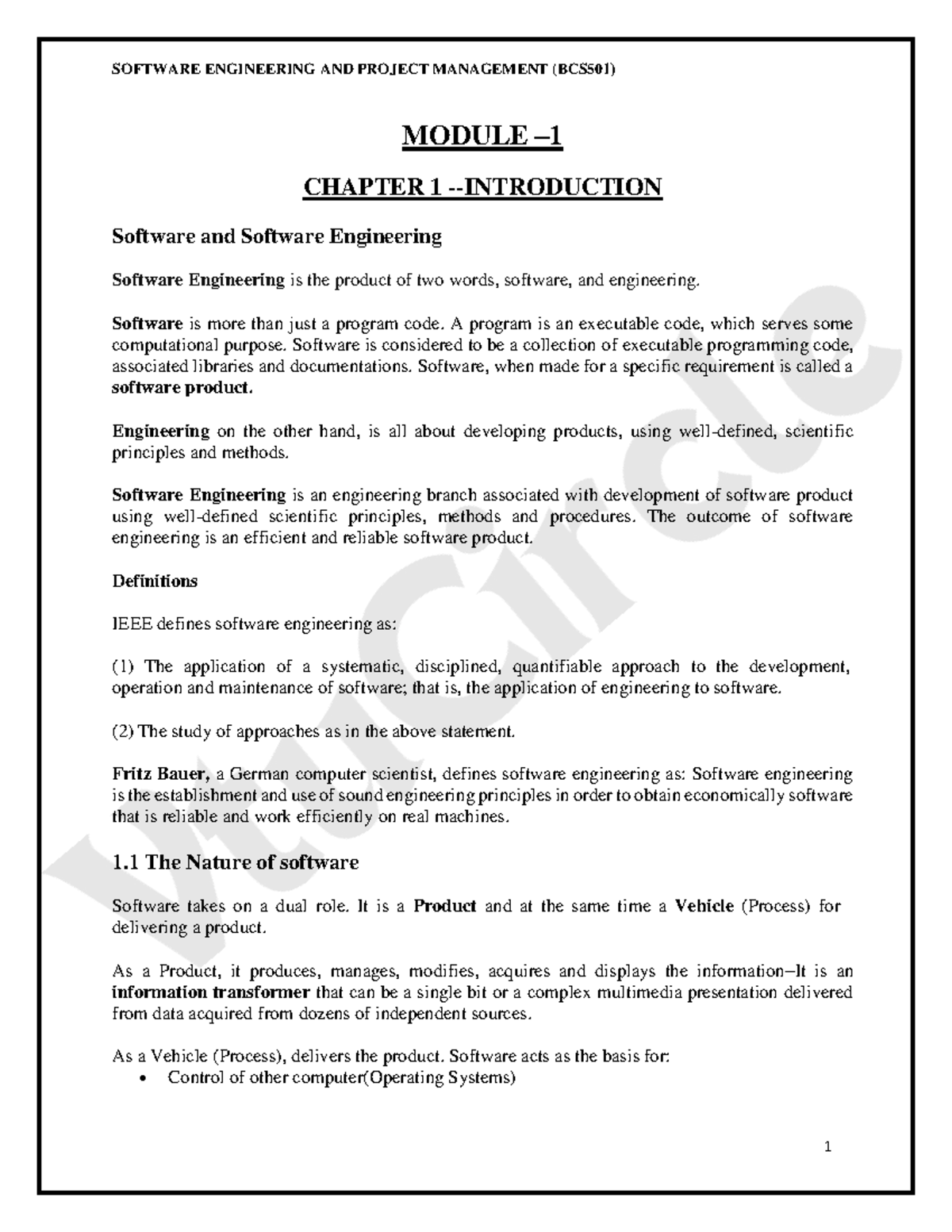 BCS501 module 1 pdf - Software - MODULE – 1 CHAPTER 1 -INTRODUCTION Software and Software - Studocu