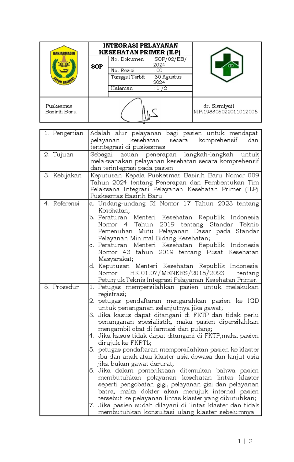 SOP Alur Pelayanan Kesehatan Primer (ILP) Puskesmas Basirih Baru - Studocu