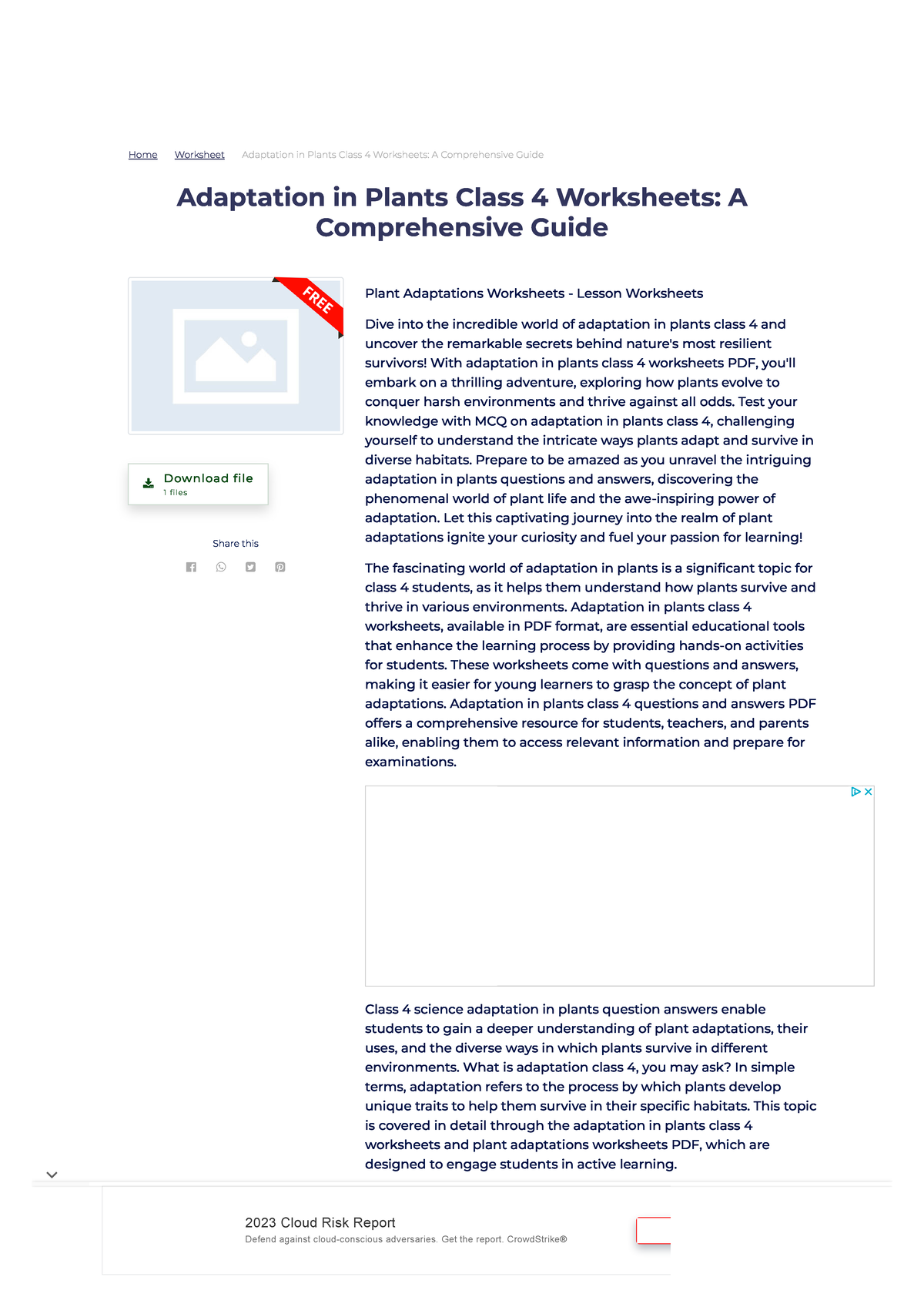 Adaptation in Plants Class 4: Engaging Lesson Worksheets Guide - Studocu