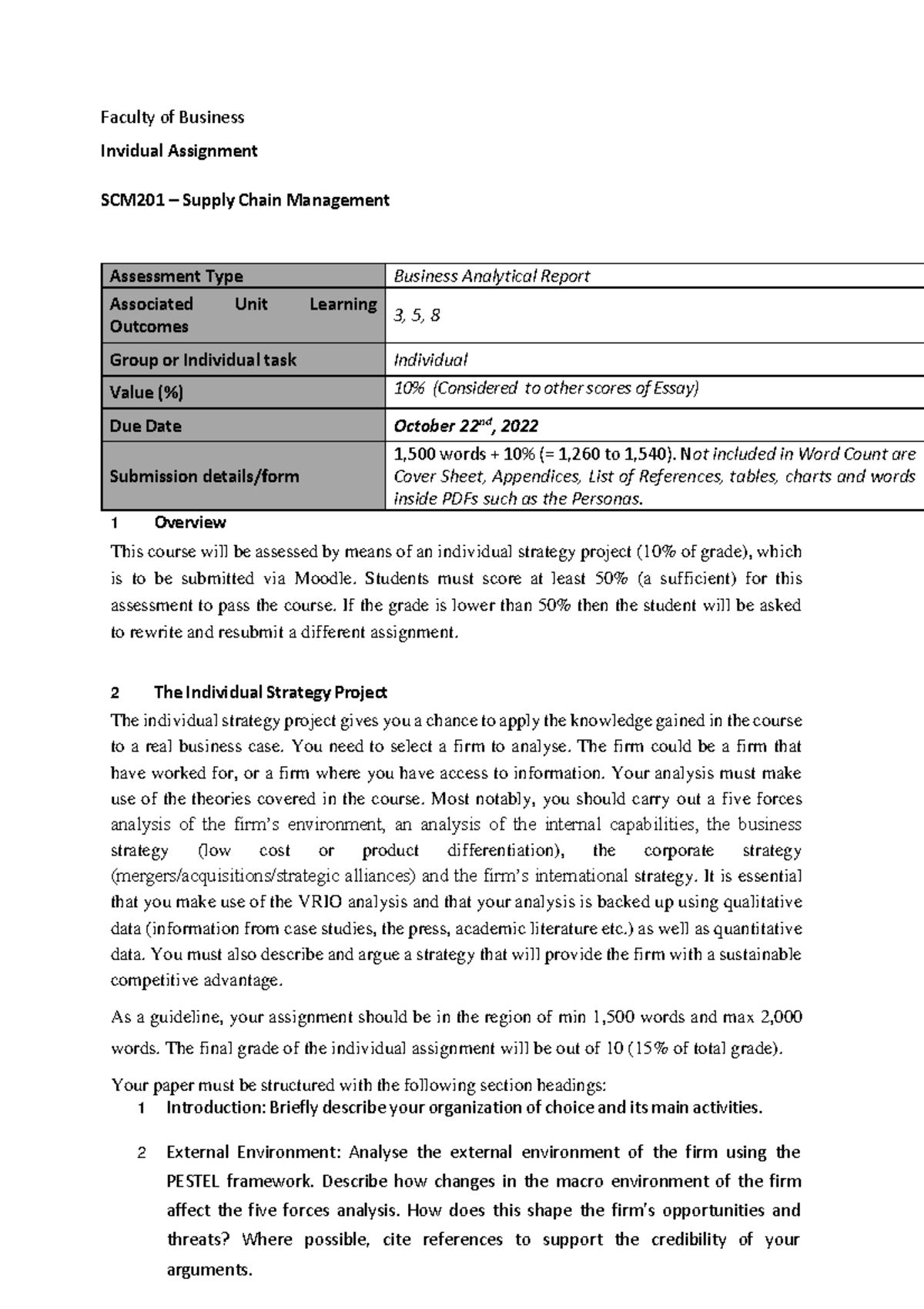 SCM201 - Individual Sourcing Strategy Assignment Report - Studocu