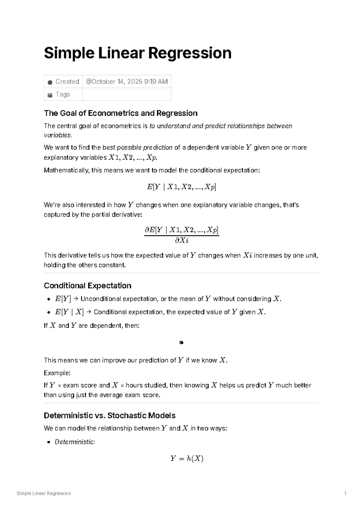 Econometrics 101: Simple Linear Regression Overview - Studocu