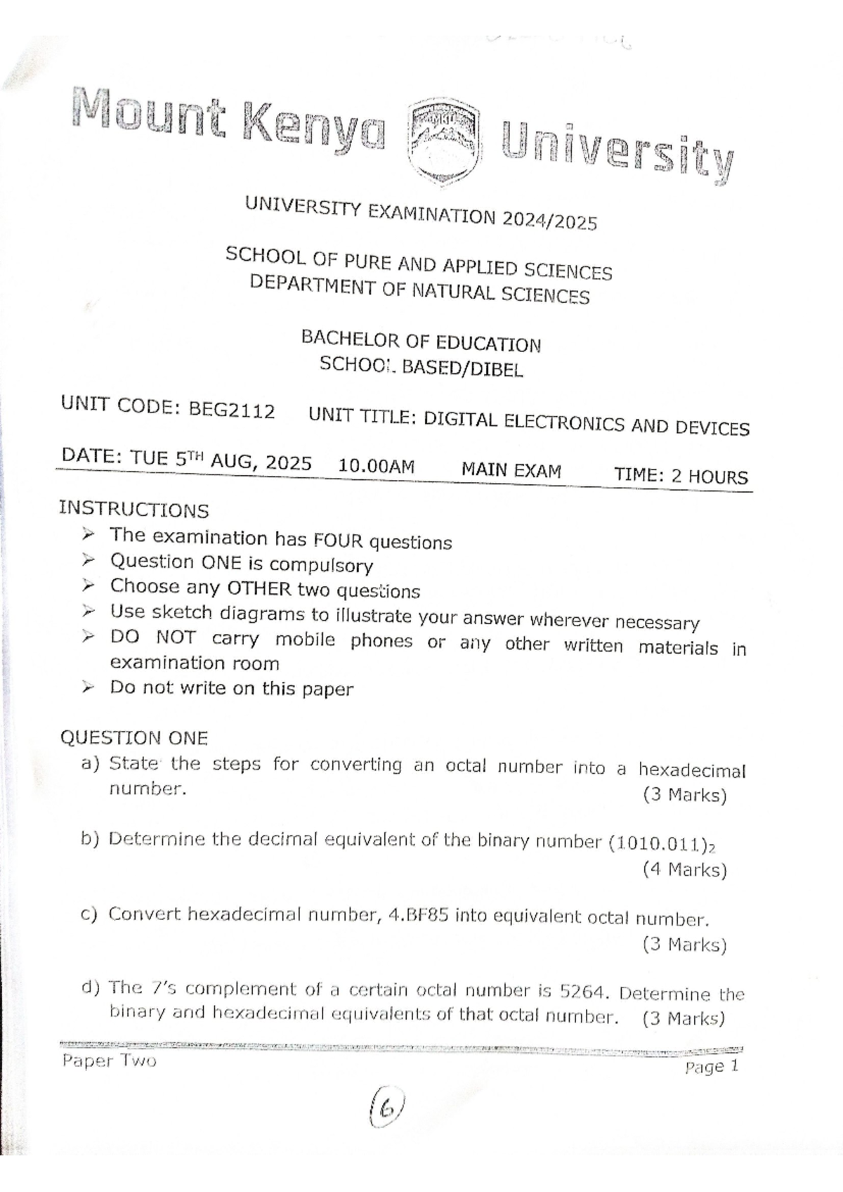 BEG2112 - Digital Electronics & Devices Final Exam Guide - Studocu