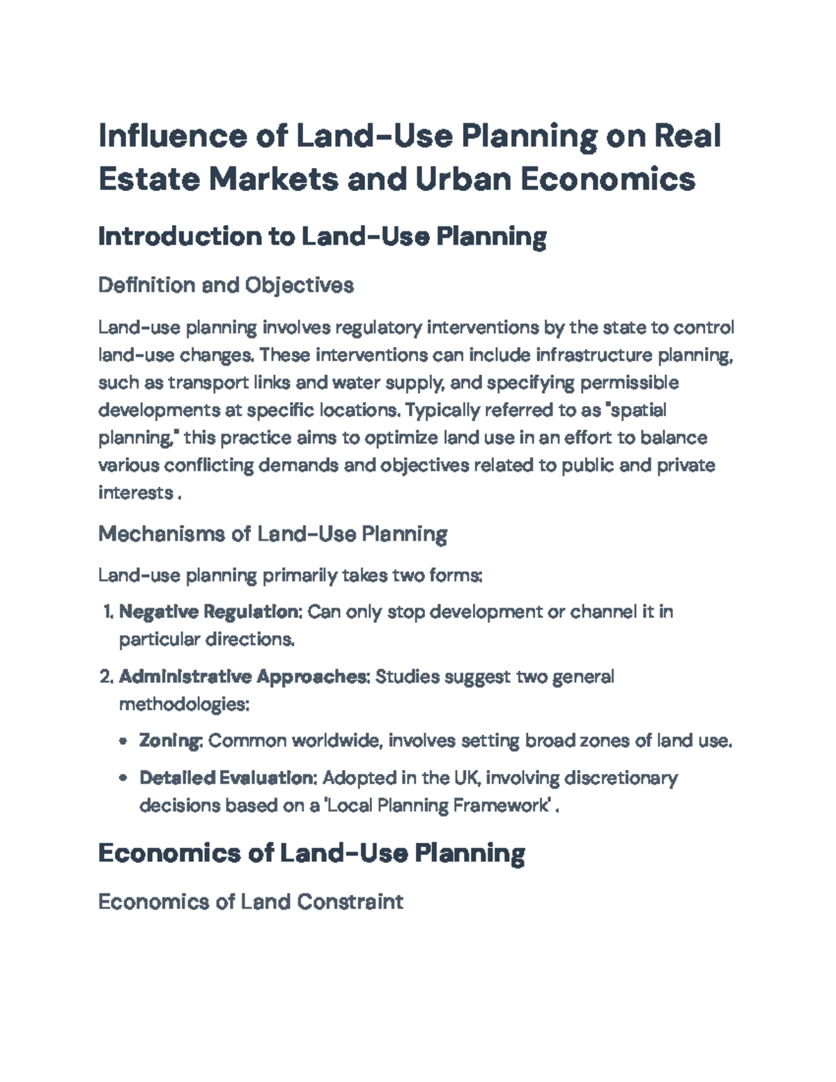 Impact of Land-Use Planning on Real Estate Markets and Urban Dynamics ...