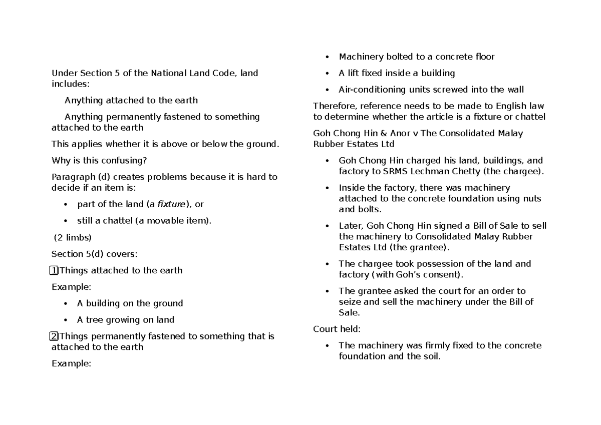 LL CHAP 2 - Understanding Fixtures and Chattels in Land Law - Studocu