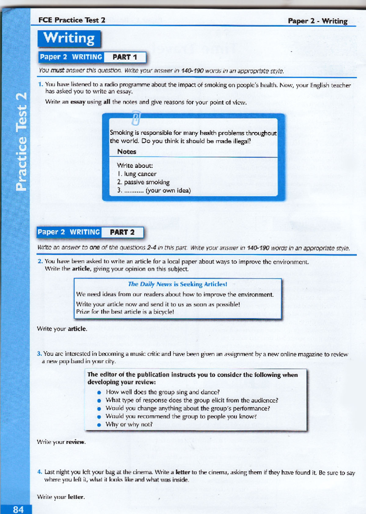 FCE Practice Test 2: Writing Paper 2 Essay & Article Tasks - Studocu