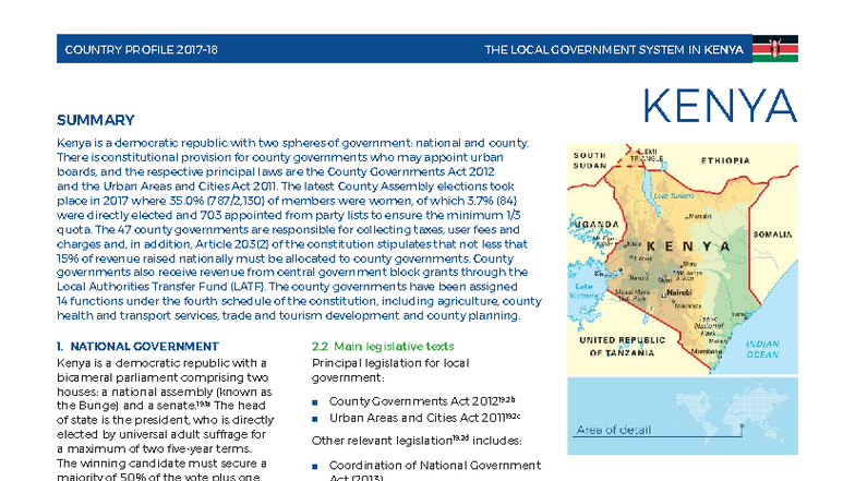 Kenya Local Government System Overview: A Country Profile - Studocu