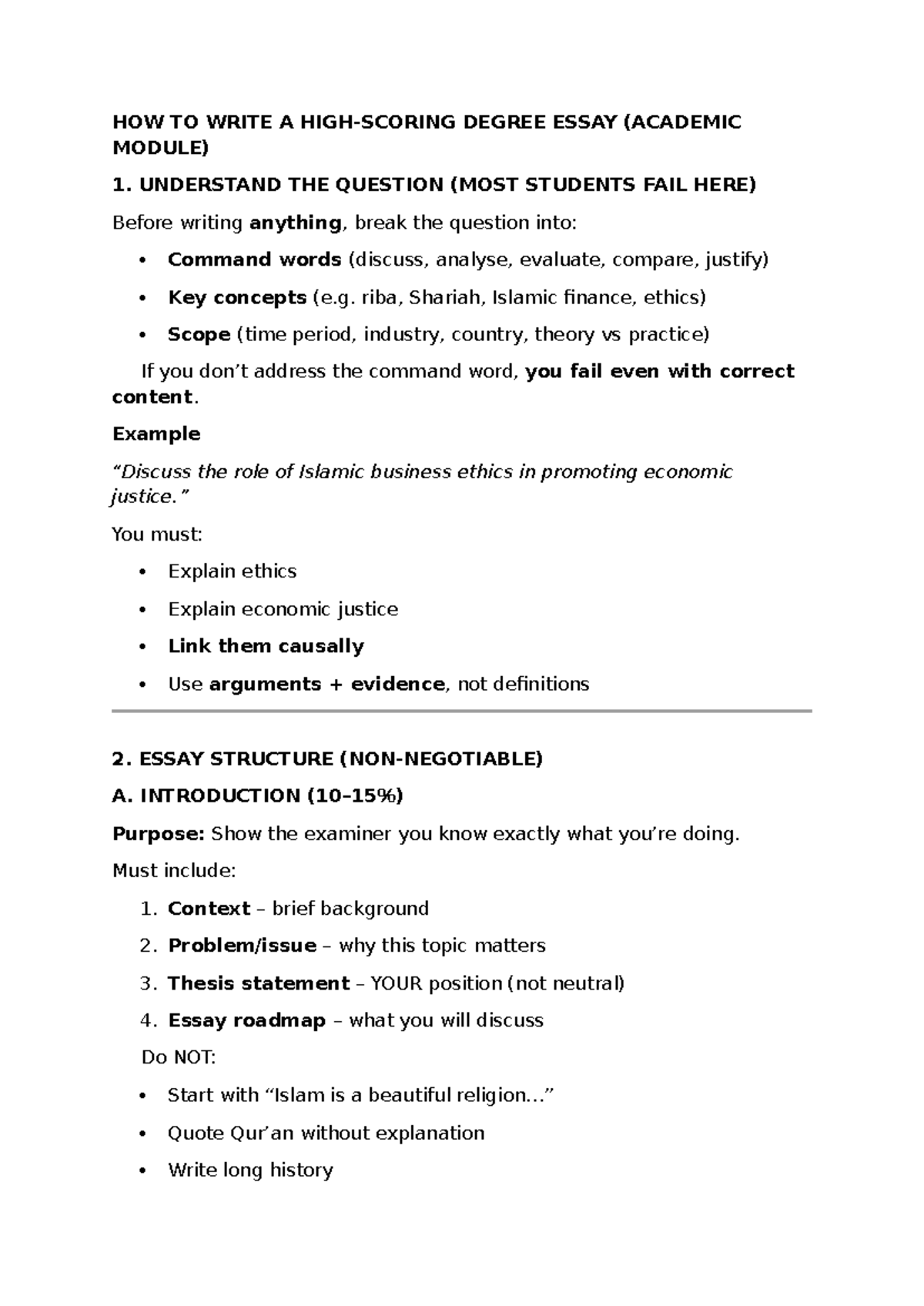 Degree Essay Writing Guide (Academic Module) - Studocu
