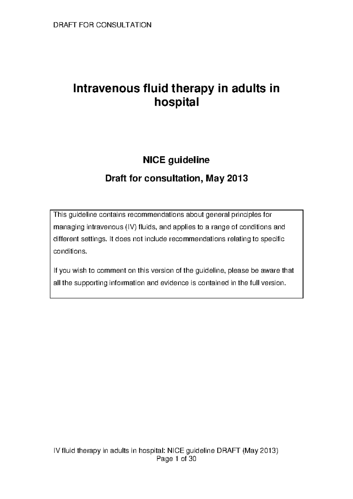 Intravenous fluid therapy nice version 2 - IV fluid therapy in adults ...
