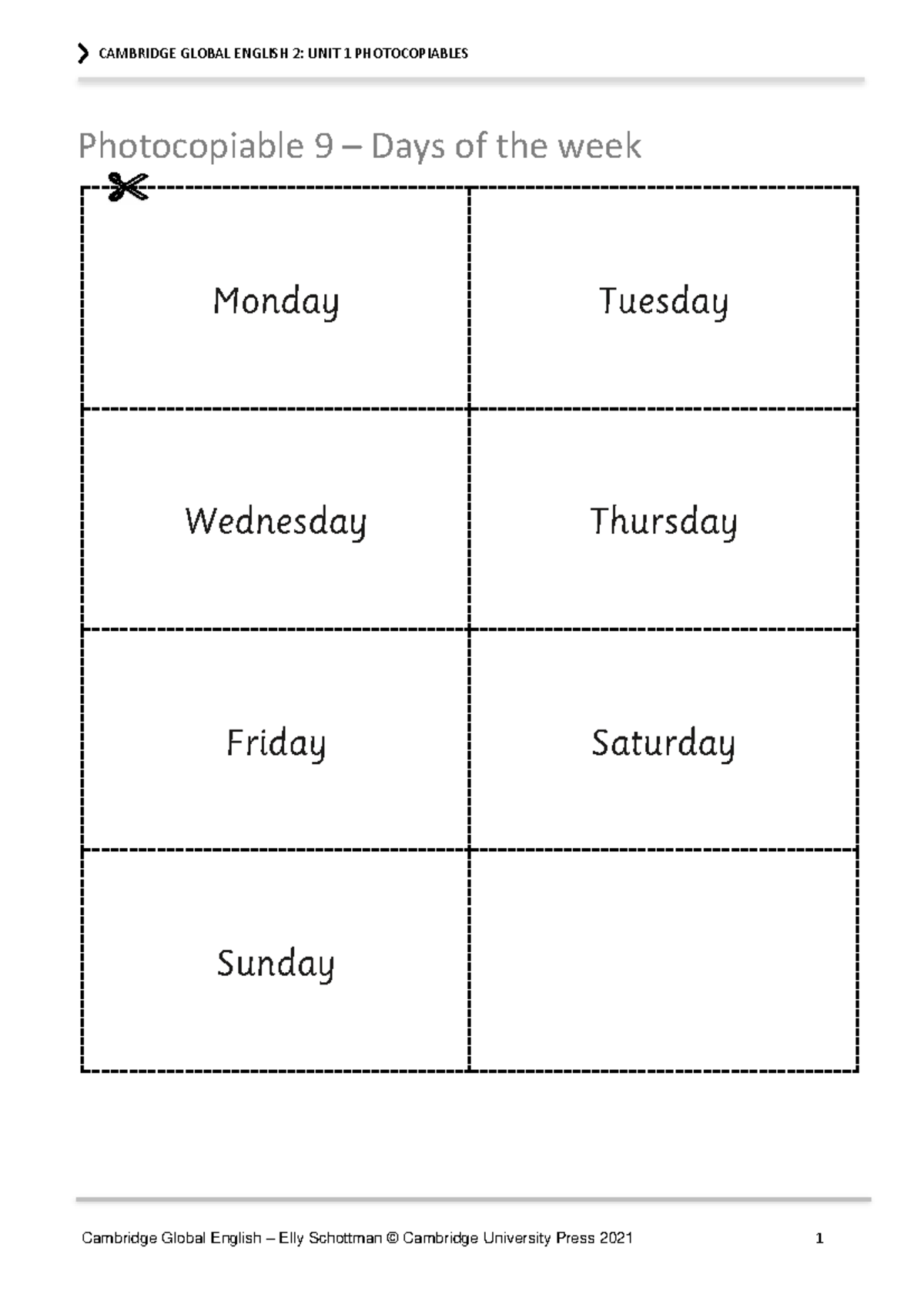 GE 2: Unit 1 Photocopiables - Days, Numbers & Survey Activities - Studocu