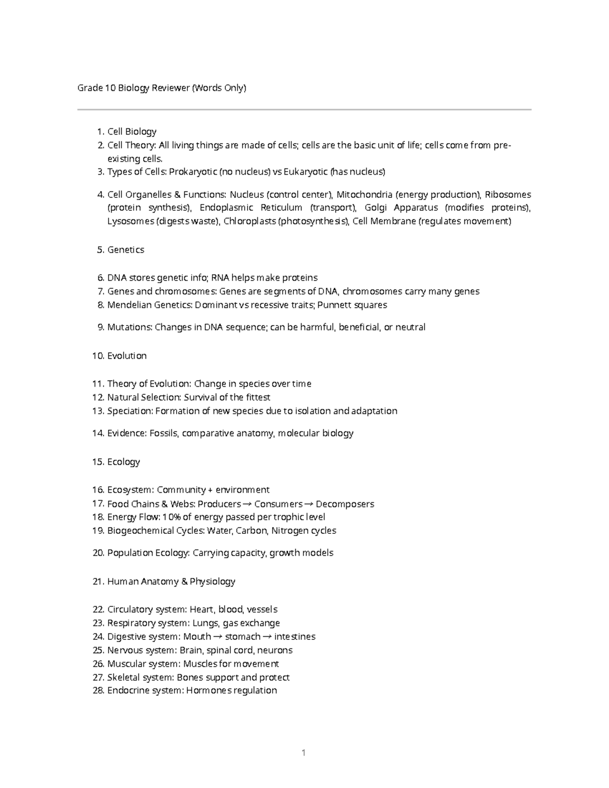 Grade 10 Biology Final Exam Reviewer: Key Concepts and Terms - Studocu