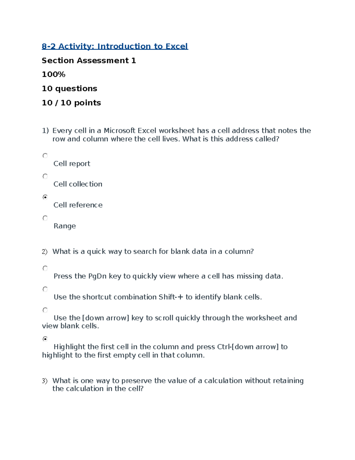 8-2 Activity: Intro to Excel Q&A for Mastery Evaluation - Studocu
