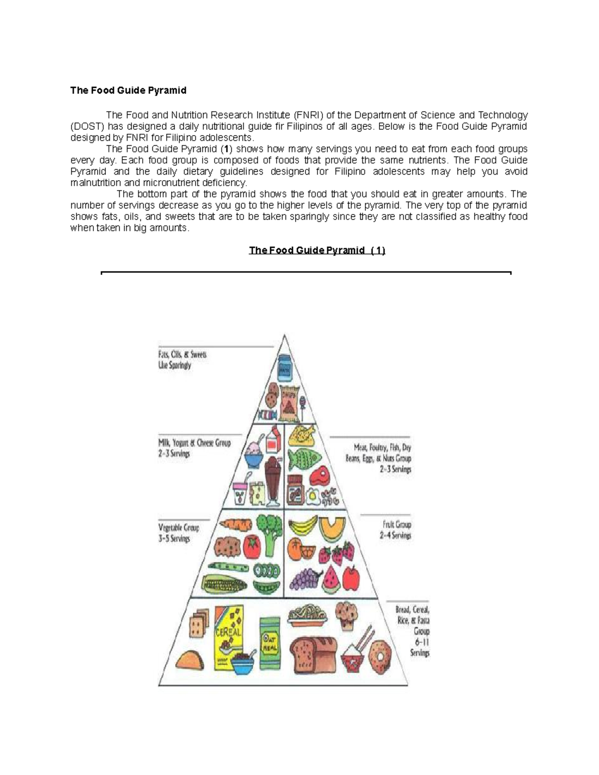 The Food Guide Pyramid - Below is the Food Guide Pyramid designed by ...