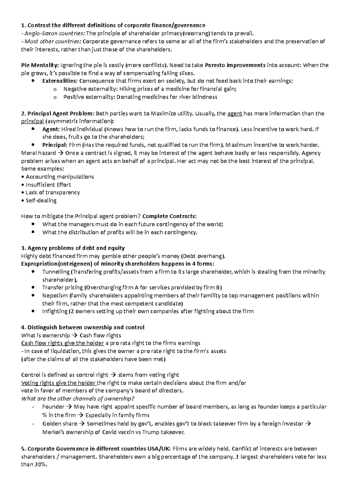 Corporate Finance & Governance Summary - Final Exam Insights - Studeersnel