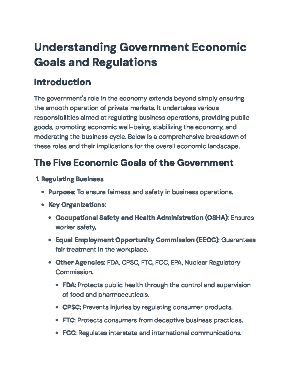 Understanding Government Economic Goals & Regulation: An Overview ...