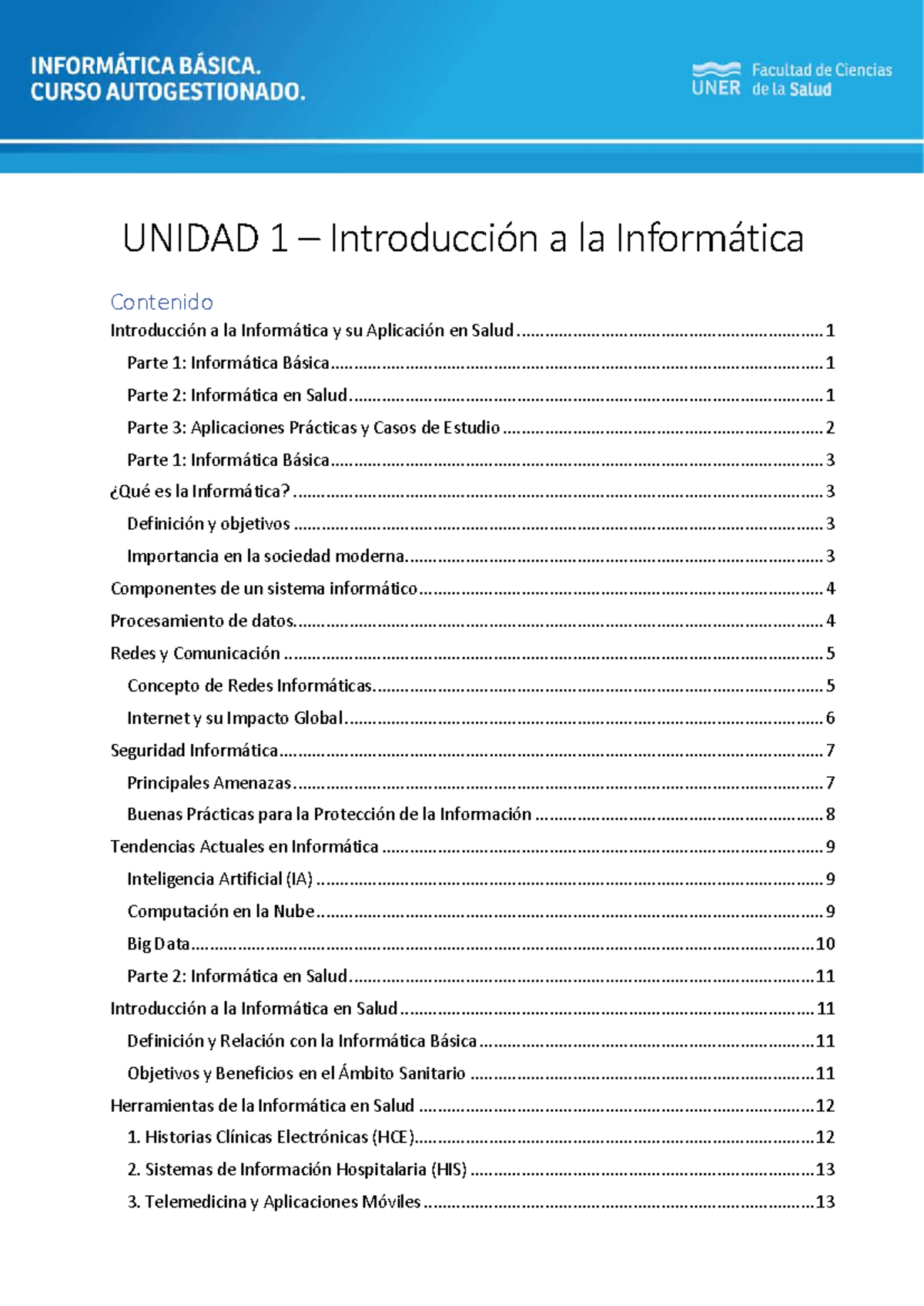 Unidad 1: Introducción a la Informática en Salud - Contenidos y ...