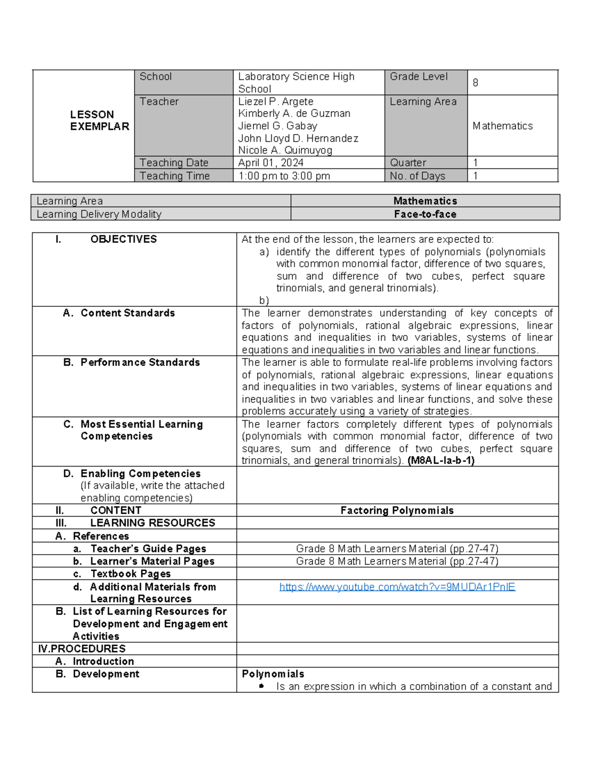 EDUC 80 Lesson Exemplar - LESSON EXEMPLAR School Laboratory Science ...
