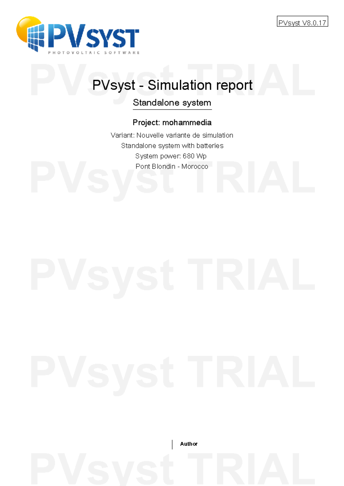 PVsyst V8.0.17 Simulation Report for Standalone System in Mohammedia ...