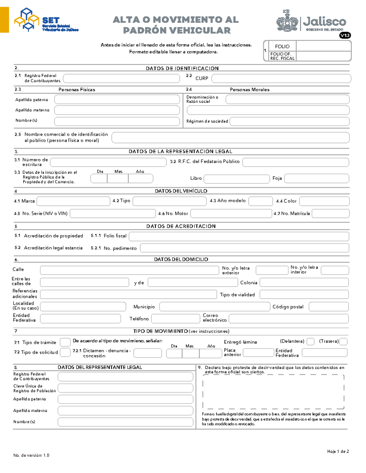 Formato V1J: Instrucciones para Alta de Padrón Vehicular - Studocu