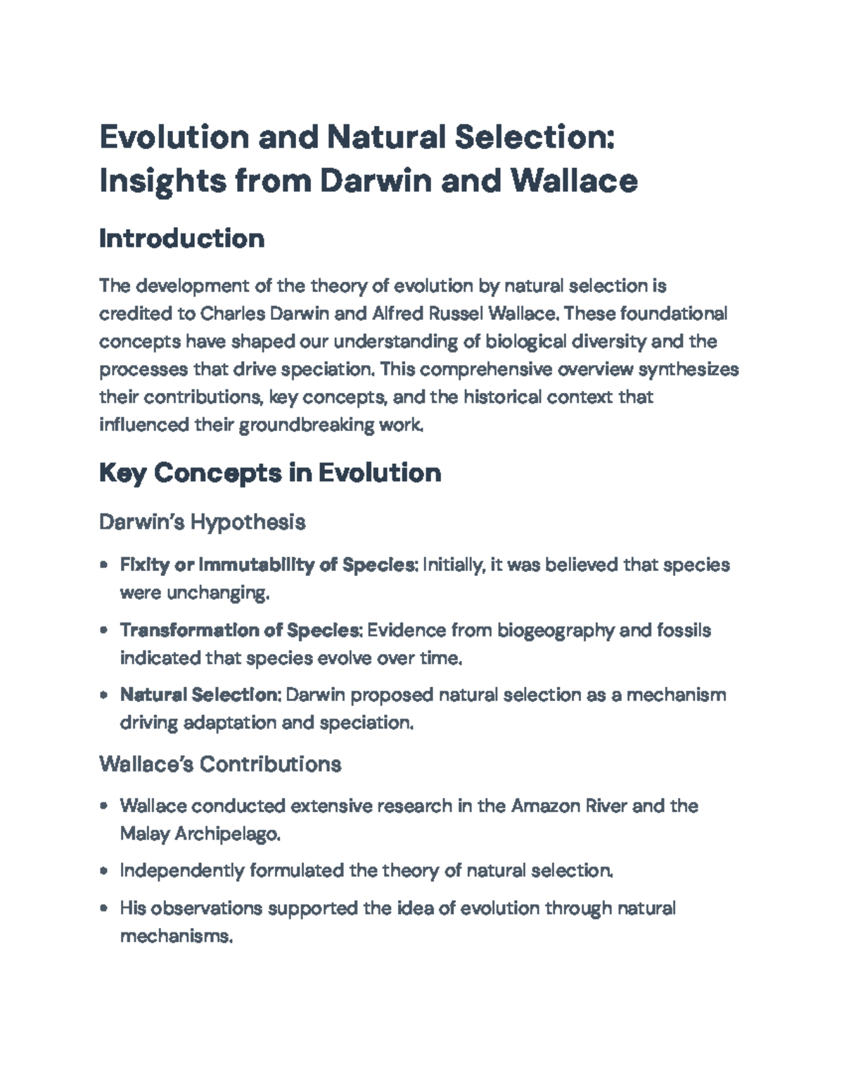 Evolution and Natural Selection: Insights from Darwin & Wallace ...