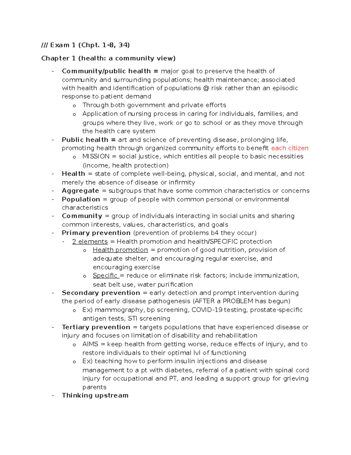 Community hlth - exam 1 - Information on chapters 1-8 plus chapter 34 ...