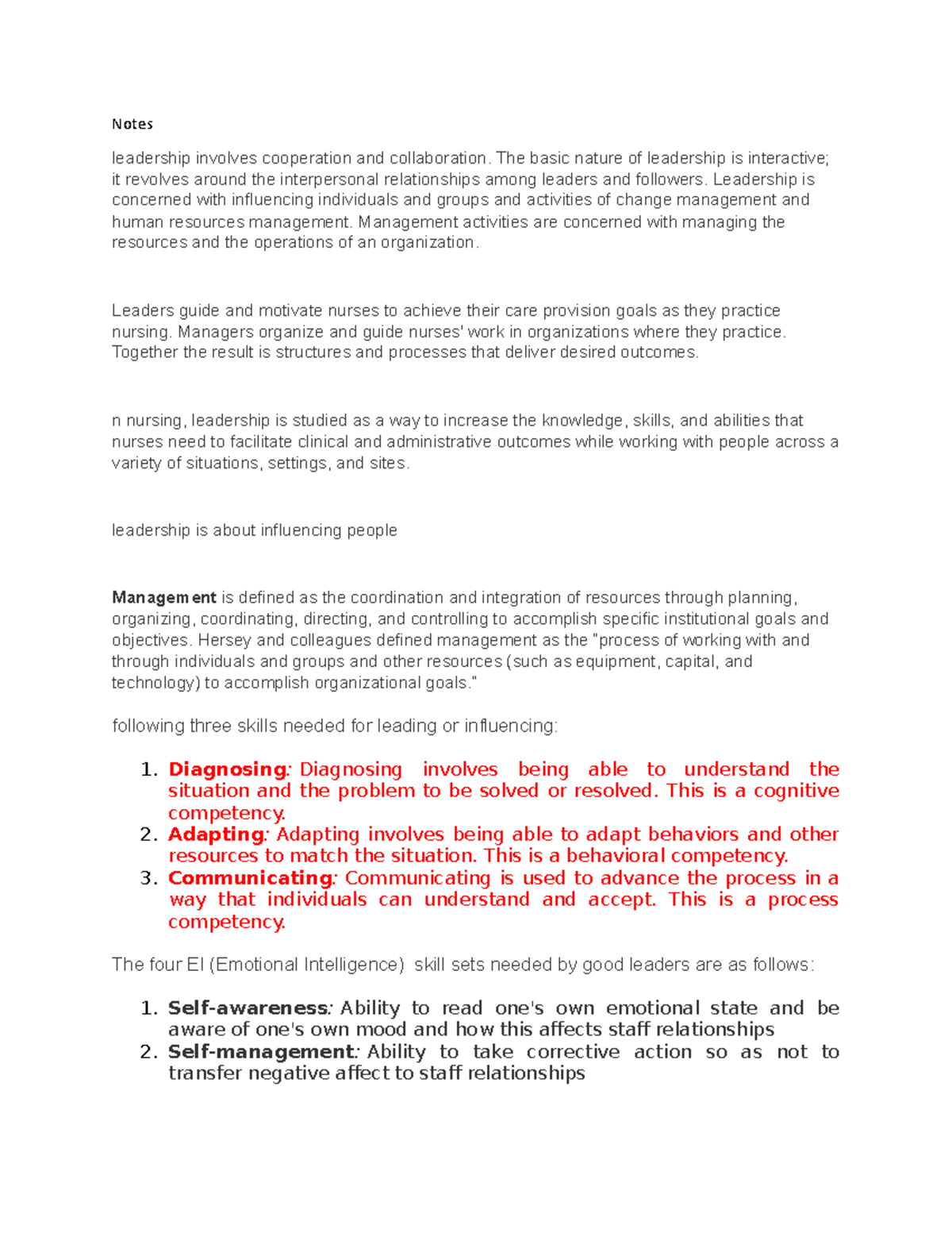 NSG321.01.01 Module 1 Leadership Knowledge Check and Notes - Studocu