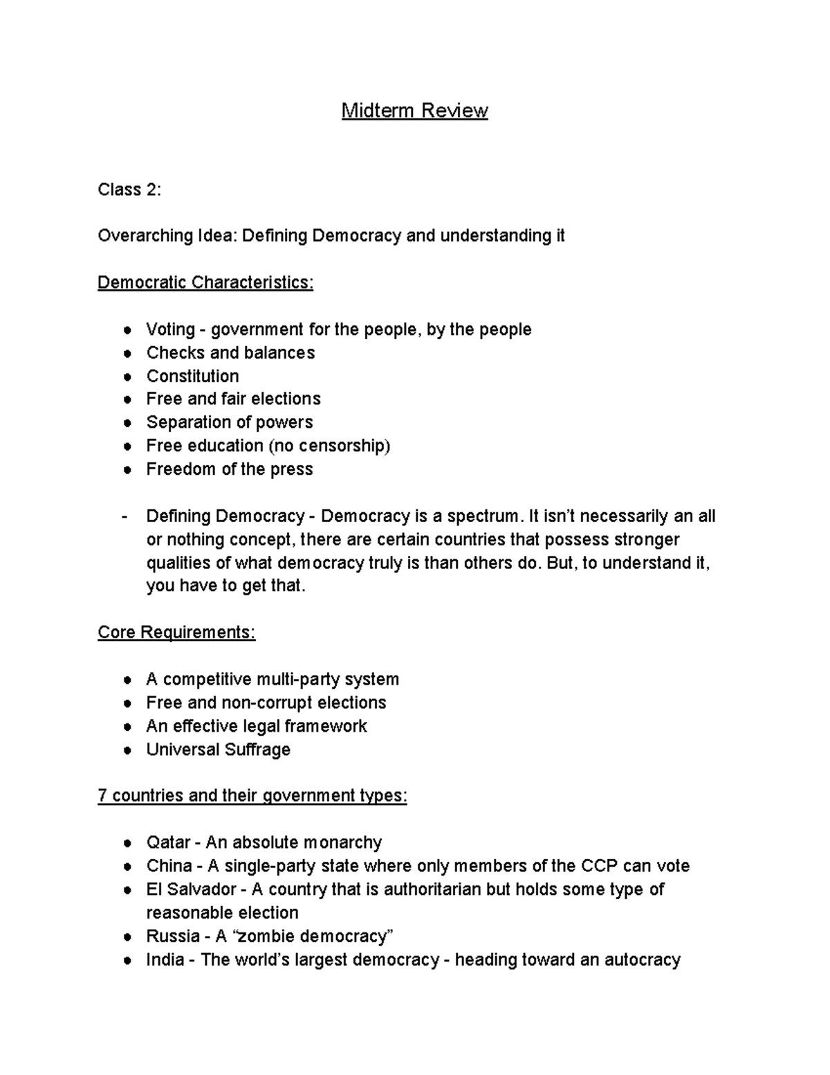 Midterm Review Notes: Understanding Democracy & Governance Structures ...