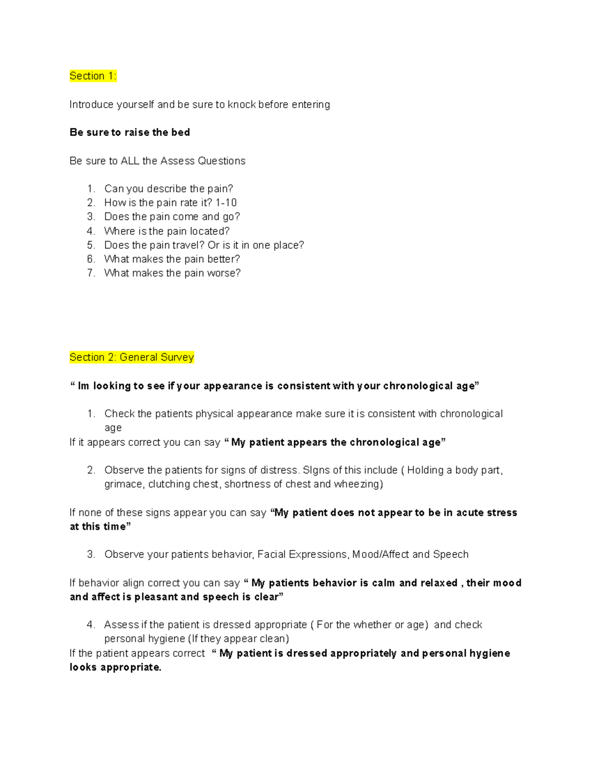 NUR 101: Patient Assessment Notes - Head to Chest Check Off - Studocu