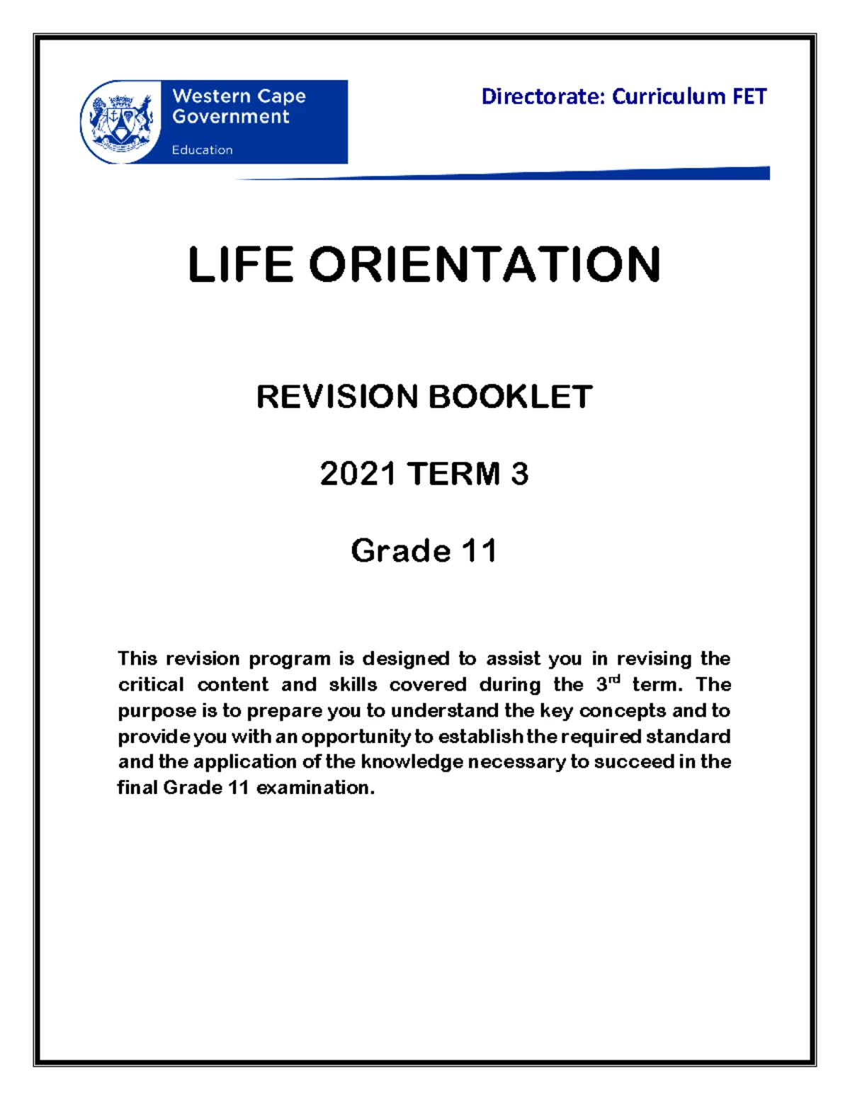 Grade 11 - Life Orientation Terminology Glossary - Studocu