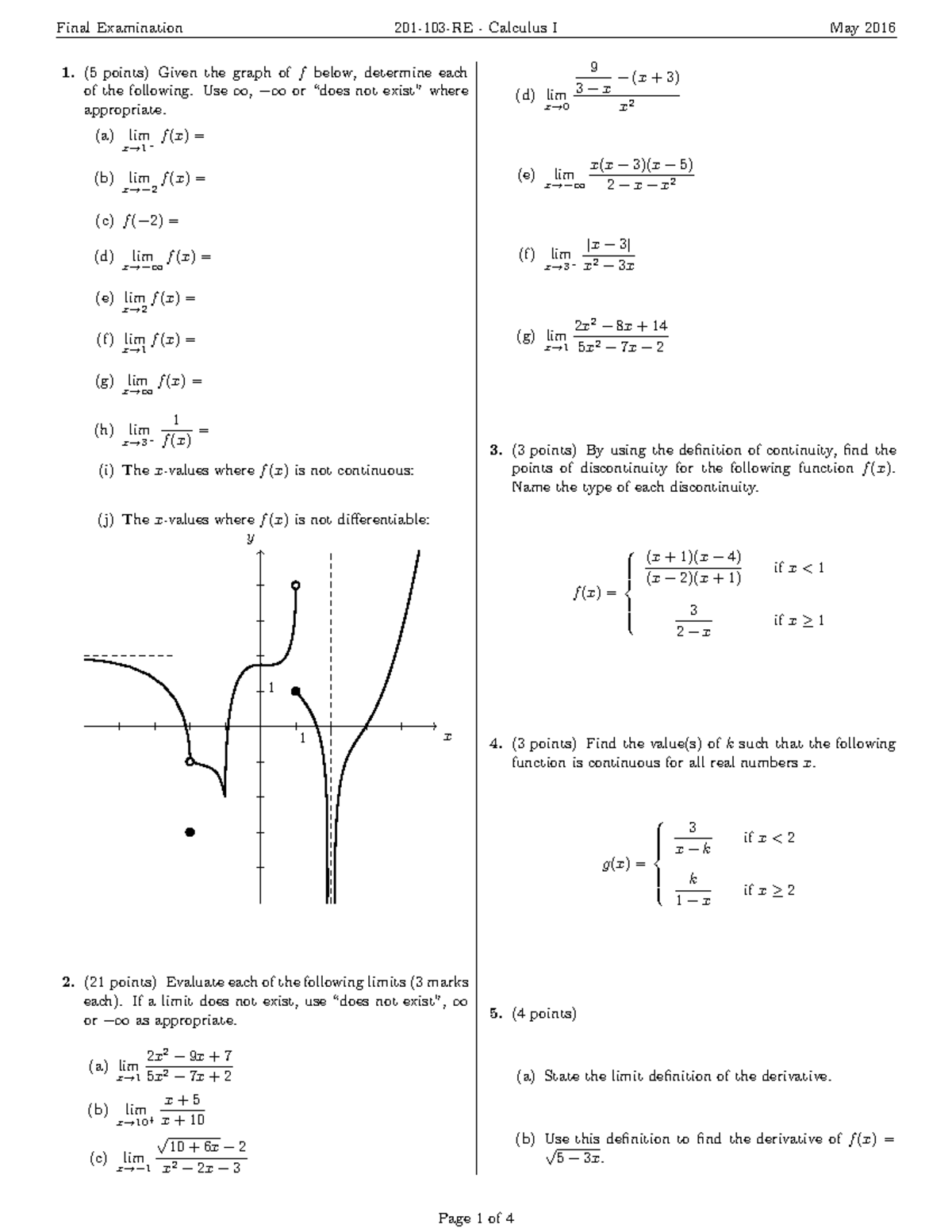201 103 RE 2016 1 - Limits and Continuity Past Exam Solutions - Studocu