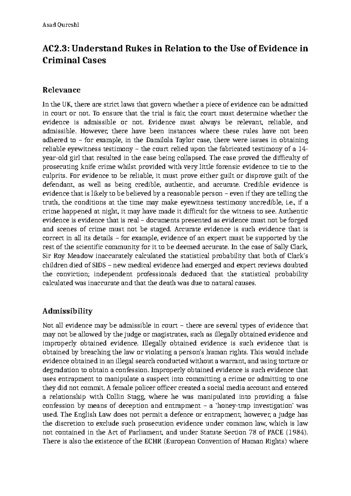 AC2.3: Understanding Rules on Evidence Admissibility in UK Criminal ...