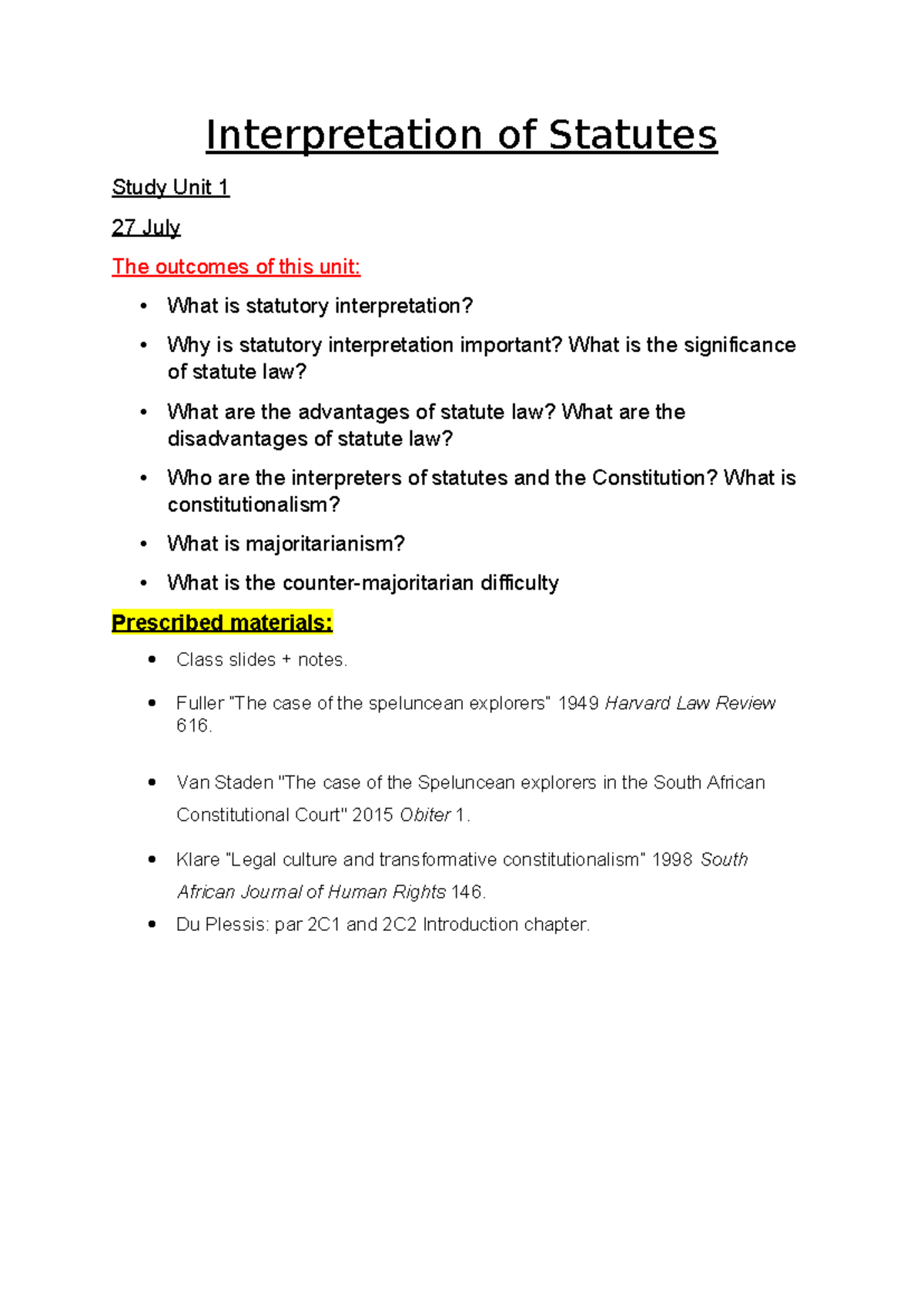 Interpretation of Statutes: Study Unit 1 Overview and Key Concepts ...
