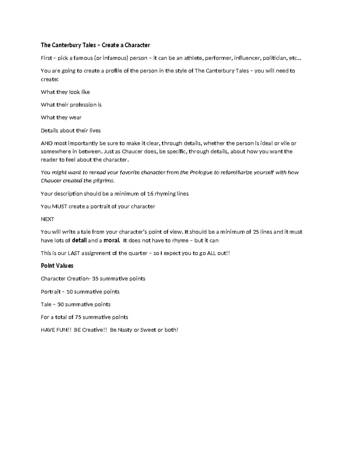 Canterbury Tales - Character Creation Project (Final Assignment) - Studocu