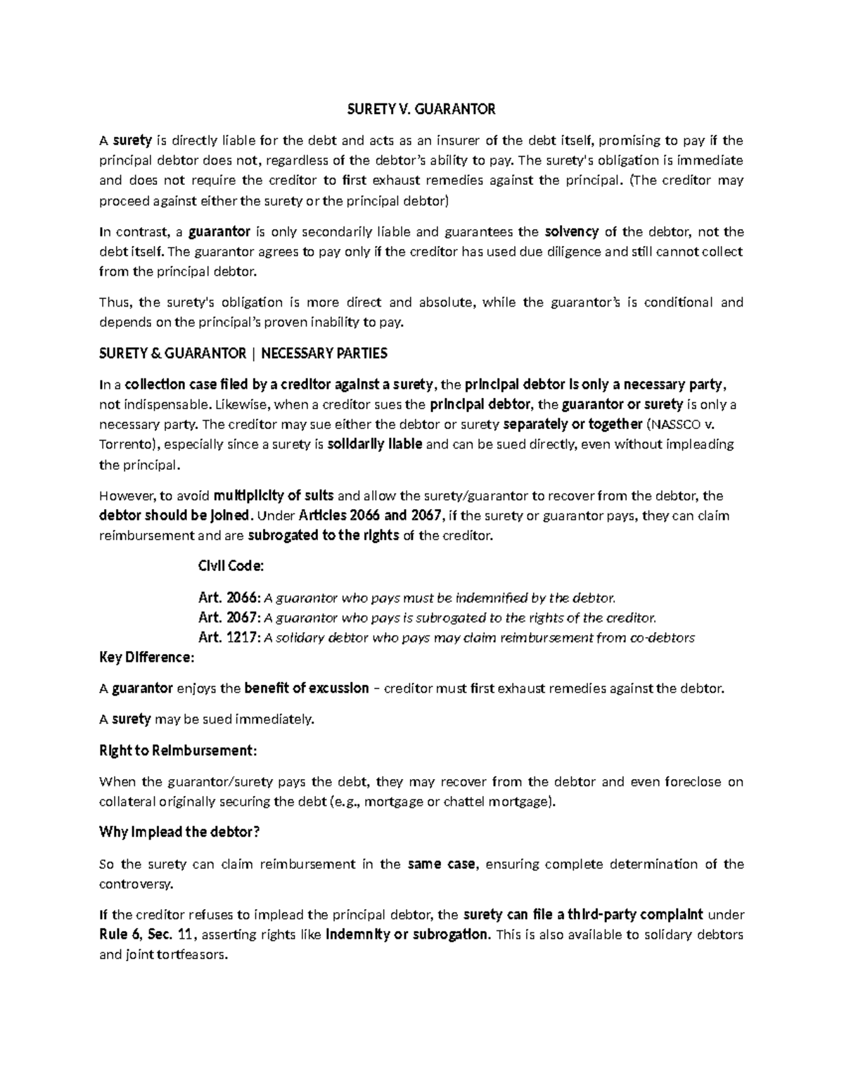 Rule 3: Necessary Parties in Surety and Guarantor Cases - Studocu