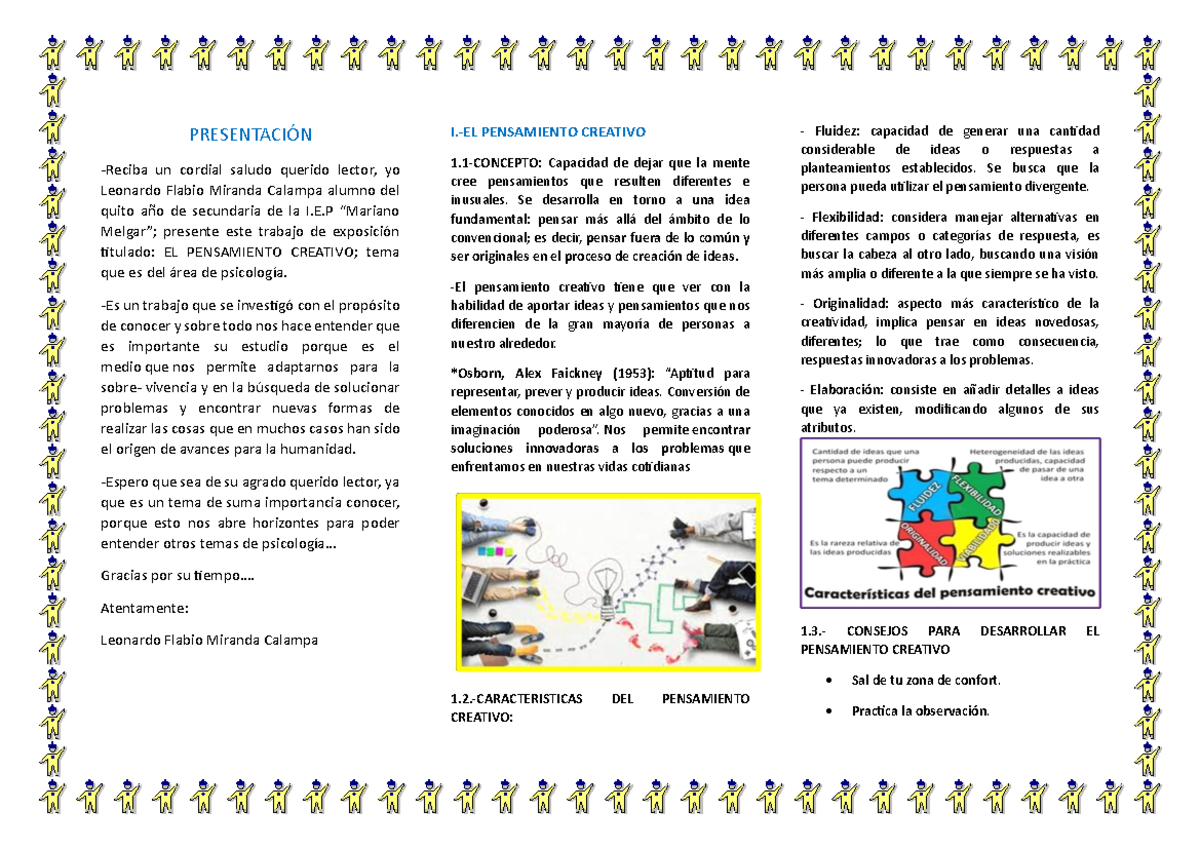 Trabajo de Psicología 5°: Pensamiento Creativo y Crítico - L. Flabio ...