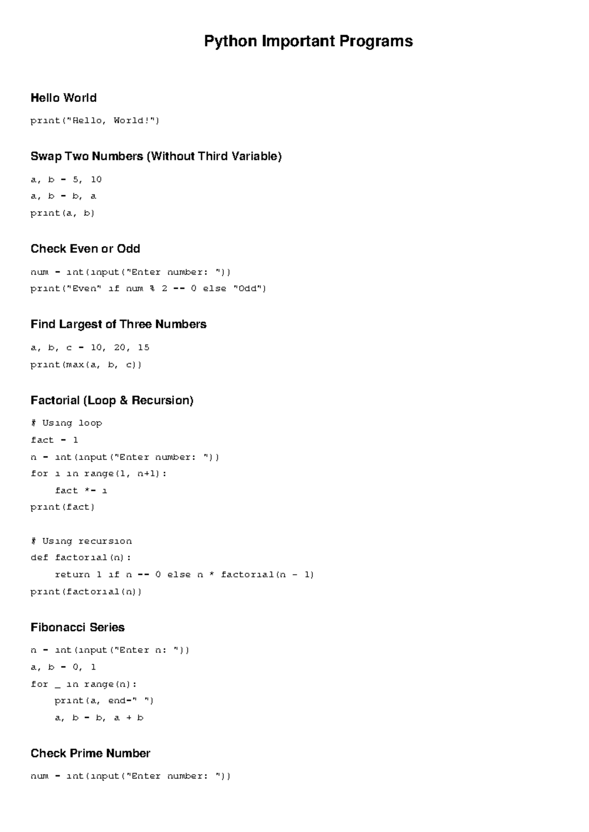 Python Important Programs: Key Concepts & Examples - Studocu