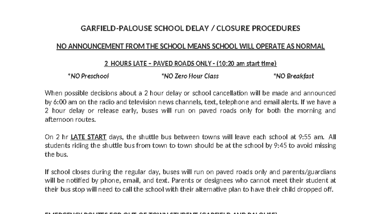 SCHOOL CLOSURE & DELAY PROCEDURES: 2 HOUR LATE START INFO - Studocu