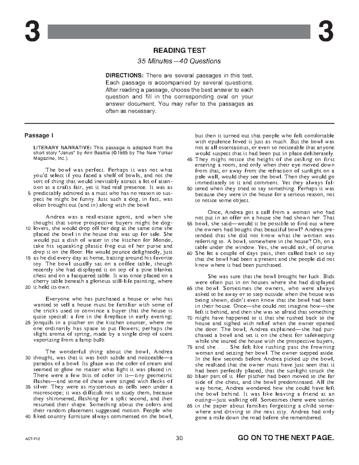 June2023 F12 Reading - ACT Released Exam: Literary Analysis Passages ...