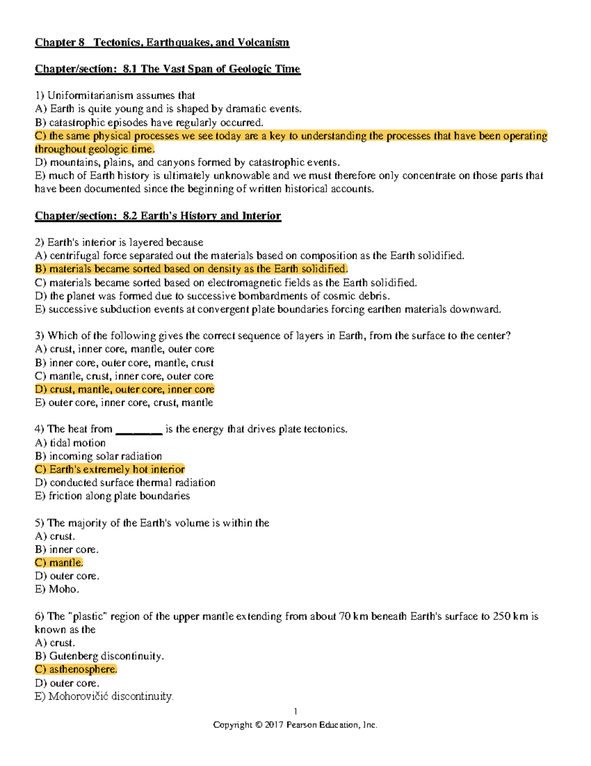 PG Online - Ch 8 Quiz - Tectonics, Earthquakes & Volcanism Questions ...