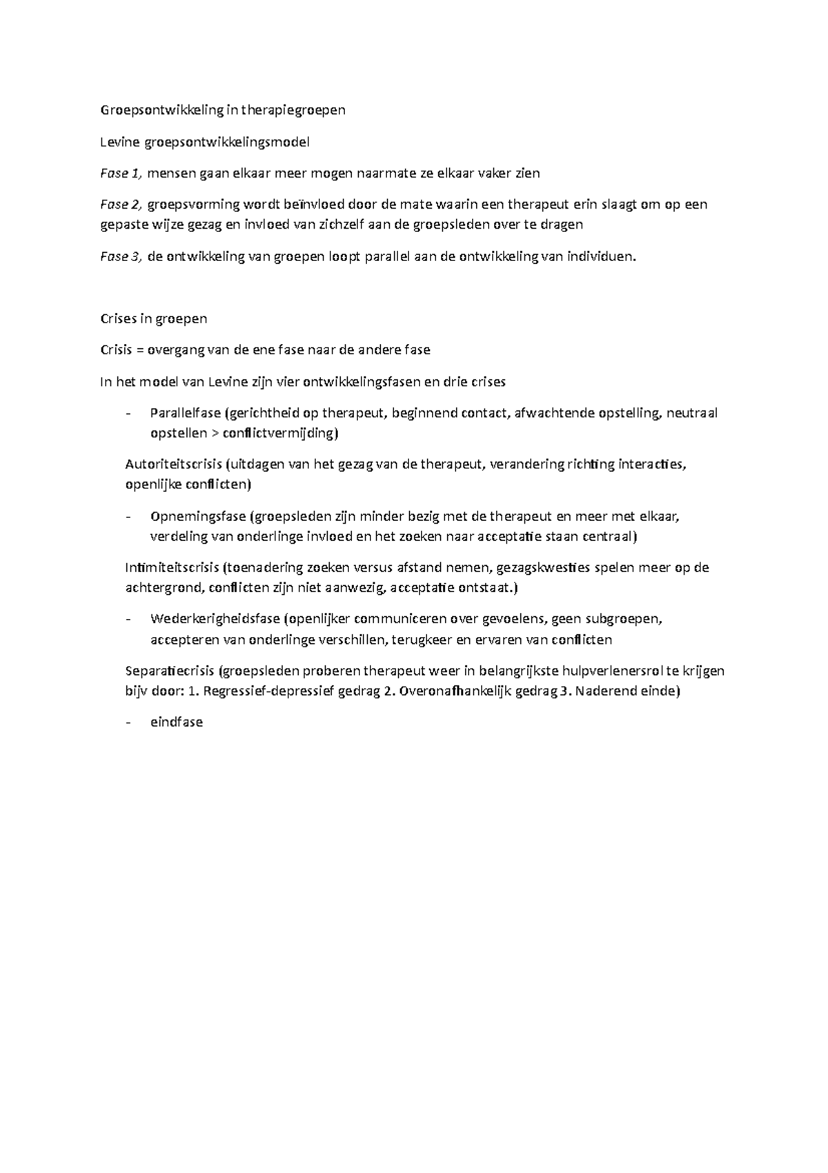 Groepsontwikkeling in Therapiegroepen: Samenvatting van Levine's Model ...