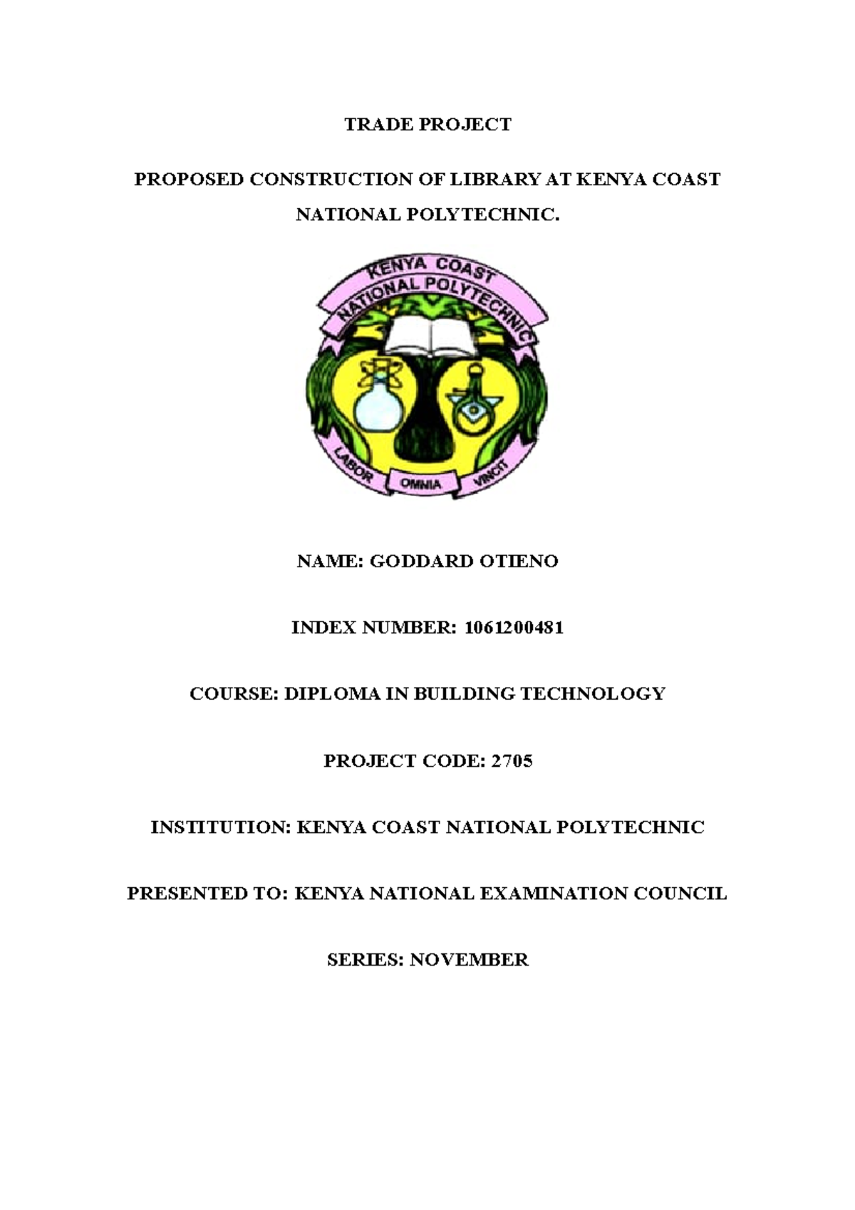 Proposal for Library Construction Project - Diploma in Bldg Tech (2705 ...