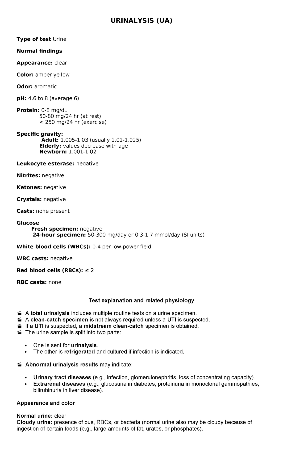 URINALYSIS (UA) Overview: Normal Findings & Clinical Significance - Studocu