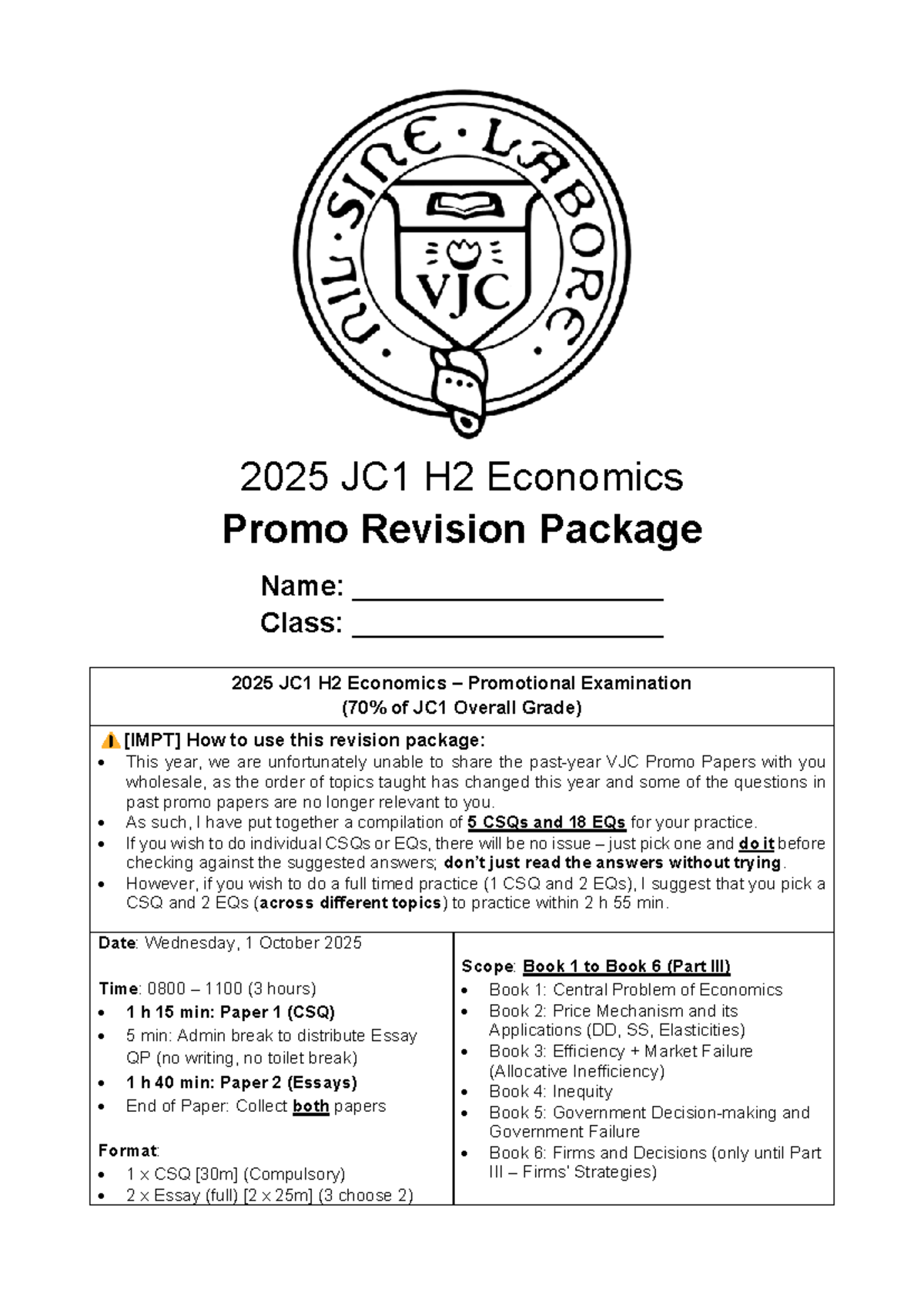 2025 H2 Economics Promo Revision Package: Key Concepts & Practice ...