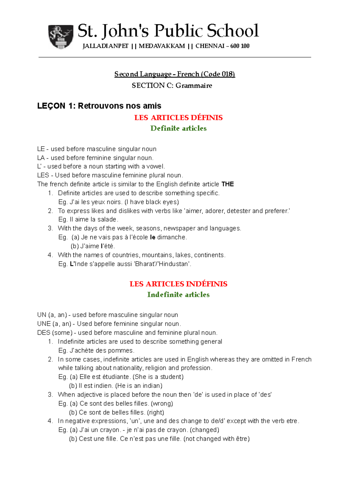 French Class X Grammar Notes (Code 018) - Comprehensive Guide - Studocu