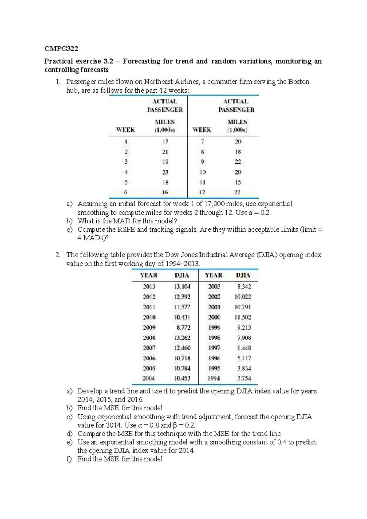 CMPG322 Practical Exercise 3.2: Forecasting Techniques & Analysis - Studocu
