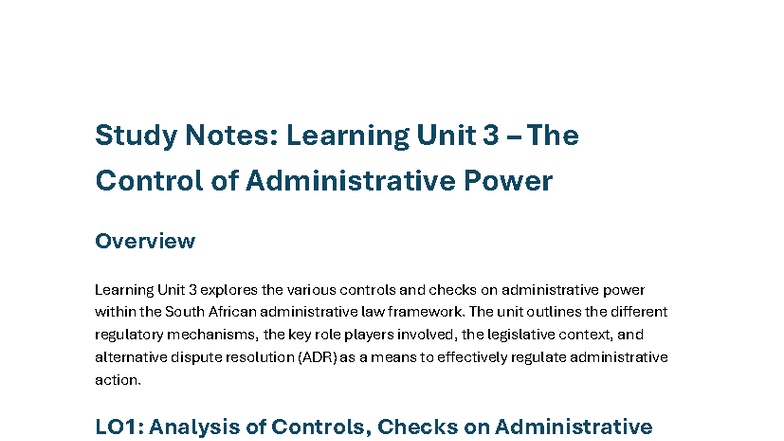 PRAL Learning Unit 3: Overview of Administrative Power Controls - Studocu