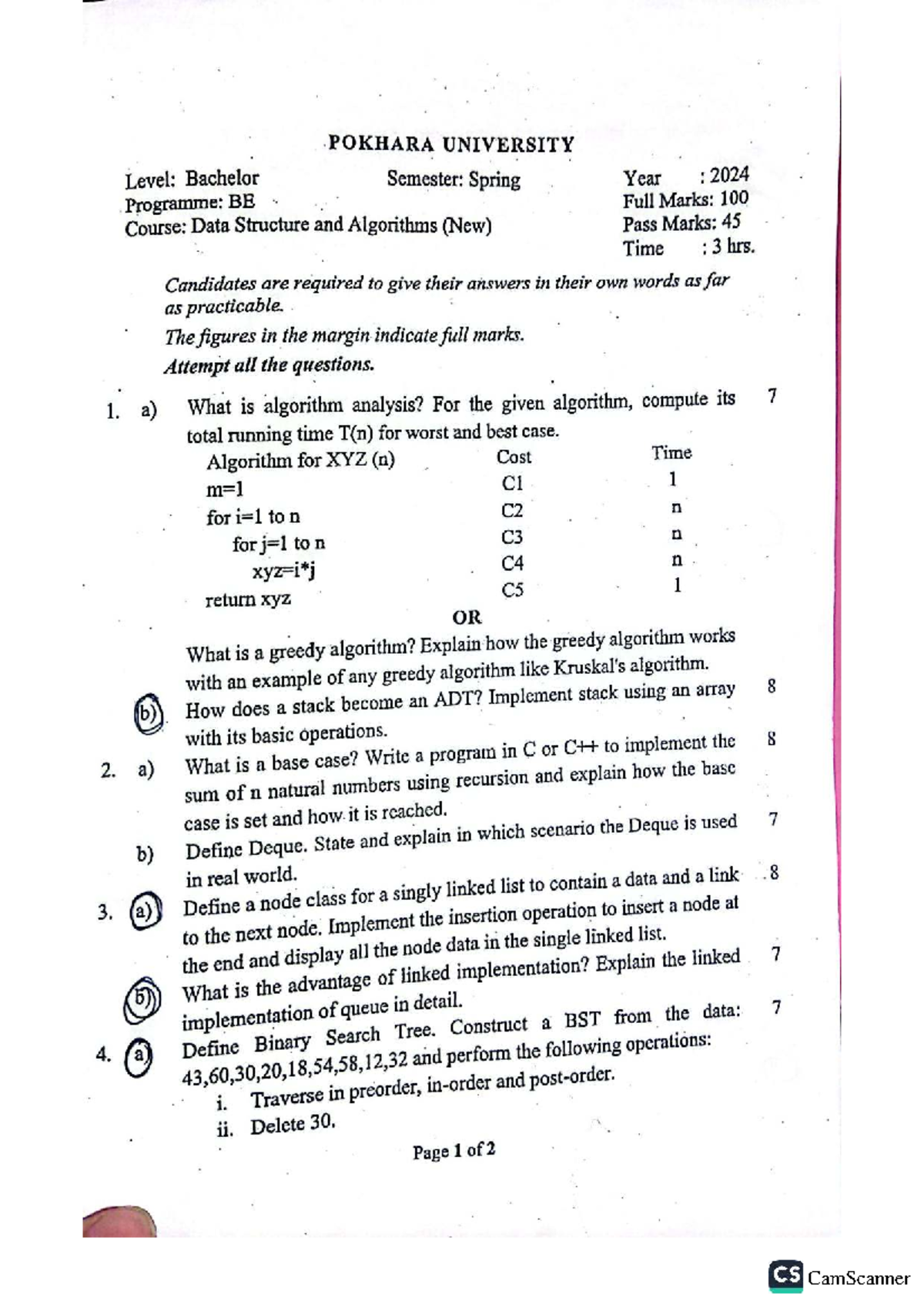 Data Structure and Algorithms - Past Year Question Papers (BE) - Studocu